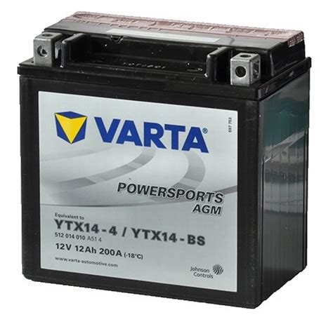 Мотоциклетный аккумулятор 12Ah 12V AGM VARTA 200A 18 C YTX14 4