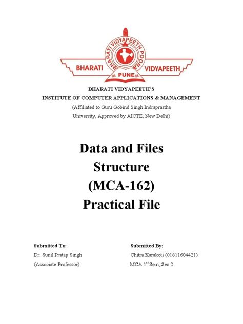data and files structure mca 162 practical file bharati vidyapeeth s institute of computer
