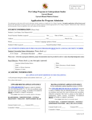 Fillable Online Precollege Umd Application For Program Admission
