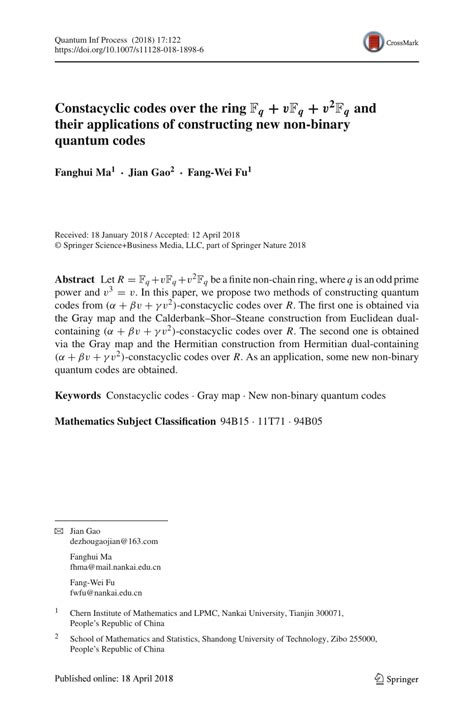 pdf constacyclic codes over the ring { mathbb {f}} q v{ mathbb {f}} q v {2}{ mathbb {f}} q