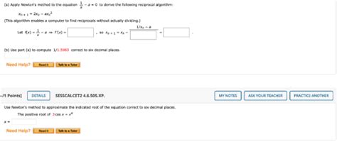 a apply newton s method to the equation 1 a 0 to derive the following reciprocal