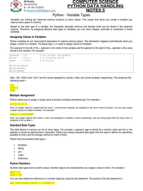 python data handling notes pdf variable computer science integer computer science