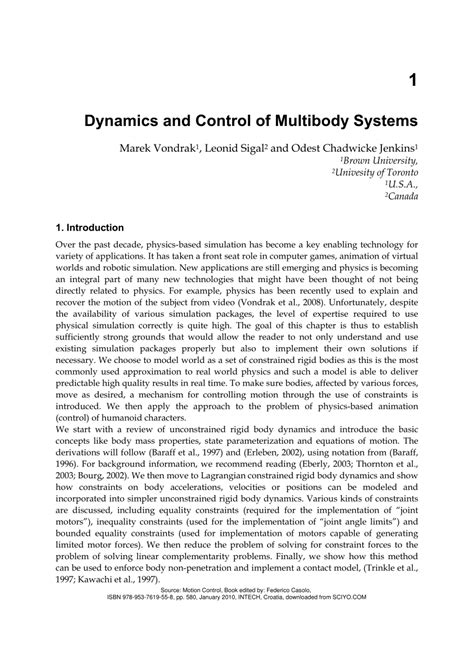pdf dynamics and control of multibody systems