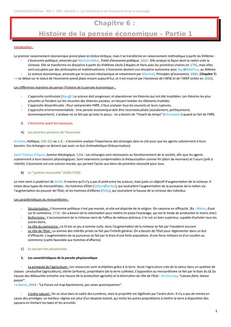 ESH Chapitre 6 Histoire de la pensée économique 1 Chapitre 6