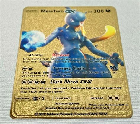 Mavin Pokemon Shadow Mewtwo GX GOLD METAL CUSTOM CARD New