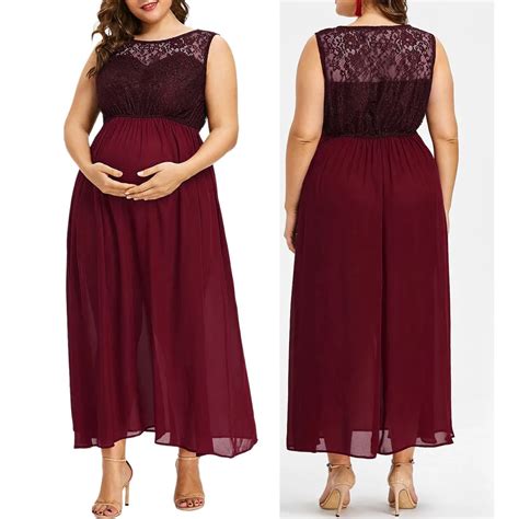 Women O Neck Plus Size Pregnant Maternity Dresses Sleeveless Nursing Dress Lace Chiffon