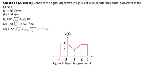 Solved Question 5 20 Marks Consider The Signal X T Shown Chegg