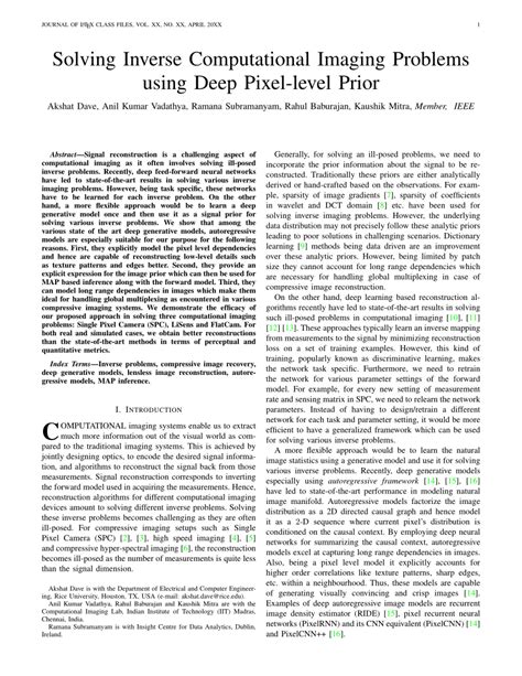 pdf solving inverse computational imaging problems using deep pixel level prior