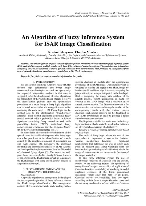 pdf an algorithm of fuzzy inference system for isar image classification