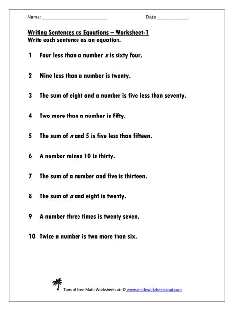 Writing Sentences As Equations Worksheet Complete With Ease Airslate