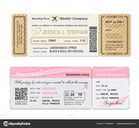Billete Tarjeta Embarque Plantilla Invitación Boda Fiesta Matrimonio