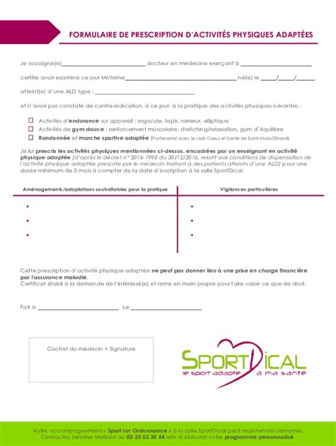 Remplissable En Ligne FORMULAIRE DE PRESCRIPTION D ACTIVITS Faxer