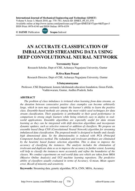 pdf an accurate classification of imbalanced streaming data using deep convolutional neural