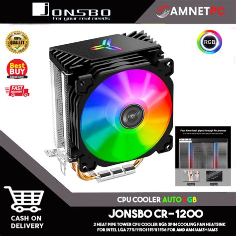 AMNETPC JONSBO CR 1200 CPU Cooler Fan RGB 3Pin 2 Heat Pipe Tower