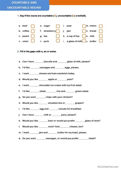 Countable Nouns Worksheet