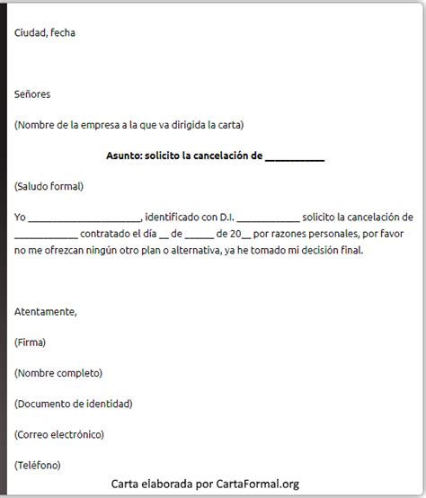 Carta de cancelación Ejemplos para cancelar todo tipo de servicios