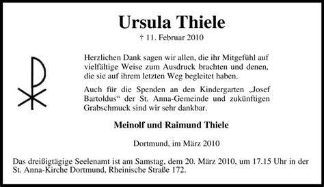 Traueranzeigen Von Ursula Thiele Trauer In NRW De