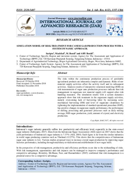 pdf simulation model of risk treatment for canesugar production process with a system dynamic