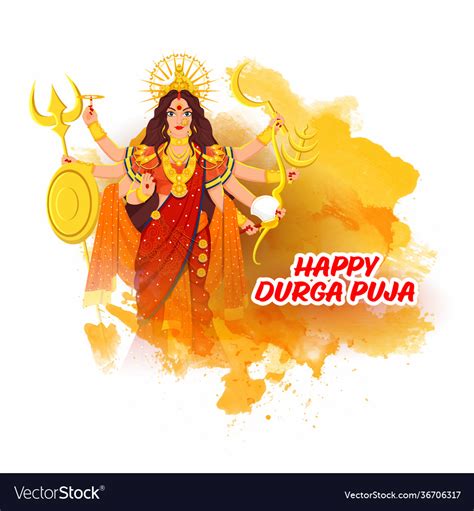 Hindu Mythology Goddess Durga Maa With Yellow Vector Image