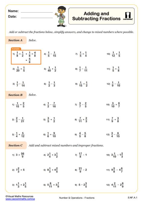 adding and subtracting fractions pdf printable number and operations worksheets