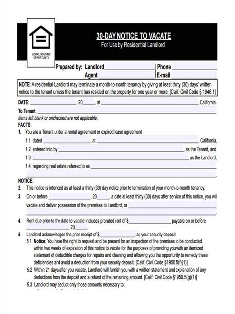 Free Printable 30 Day Notice To Vacate California Printable Word Searches