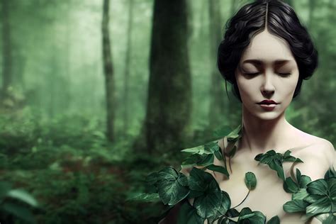 Elegant Lady Blindfolded In A Forest Full Body Image Extremely