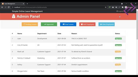 Simple Online Leave Management System In PHP MySQL With Source Code