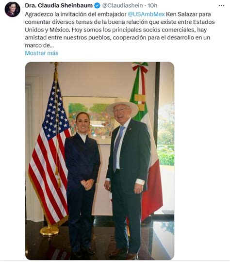 Rumbo a 2024 Embajador de EU Ken Salazar se reúne con Sheinbaum y