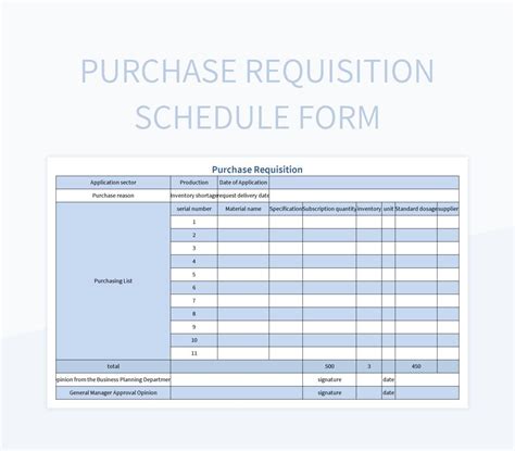 Purchase Requisition Schedule Form Excel Template And Google Sheets