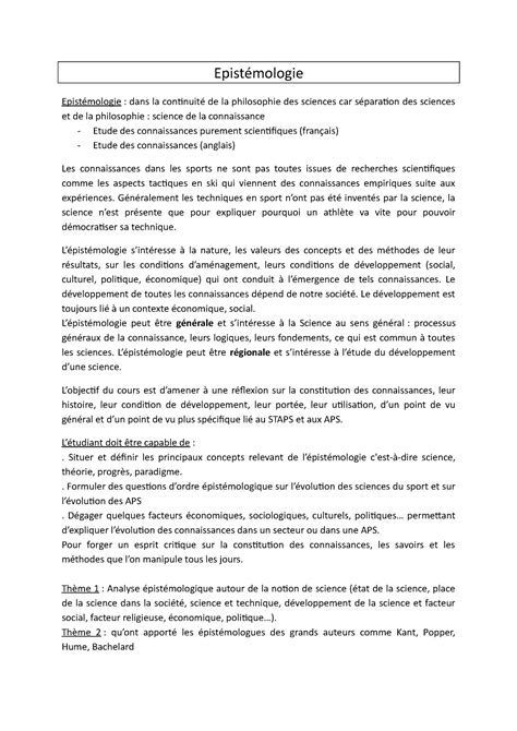 1 Introduction Introduction à l épistémologie Epistémologie Studocu
