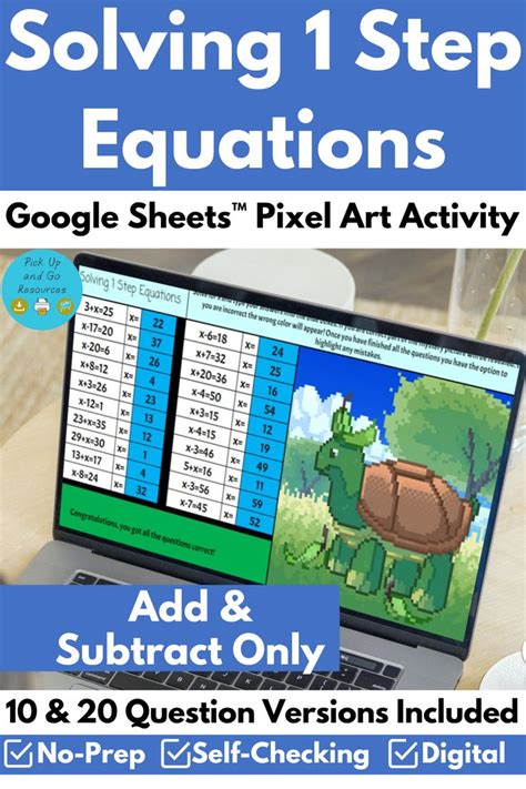 Solving One Step Equations Math Pixel Art Add And Subtract Only One