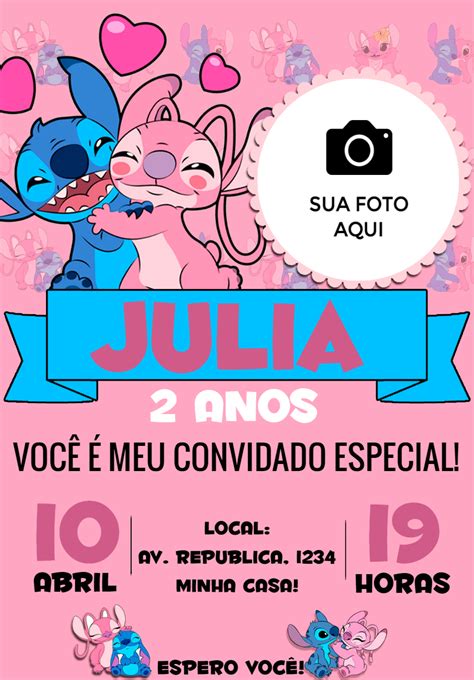 Convite Aniversário angel e stitch Edite grátis nosso editor online