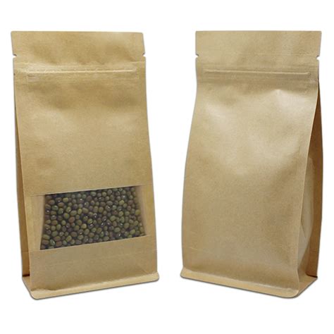 500Pcs Brown Kraft Paper Stand Up Pouch Food Packaging Ziplock Side