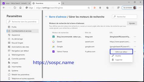 Changer le moteur de recherche par défaut sur Edge SOSPC