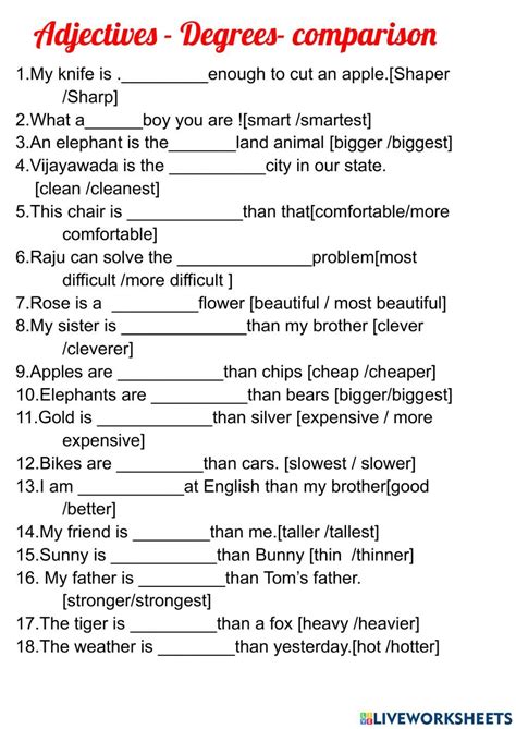 Degrees Of Comparison Of Adjectives Exercises Elementary