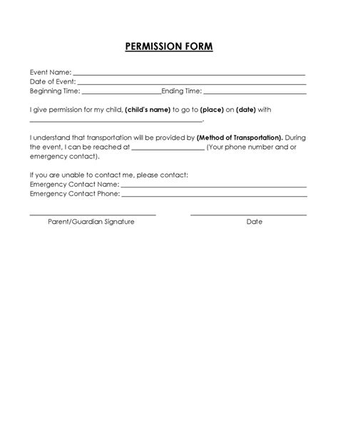 35 Free Permission Slip Templates Examples Word PDF