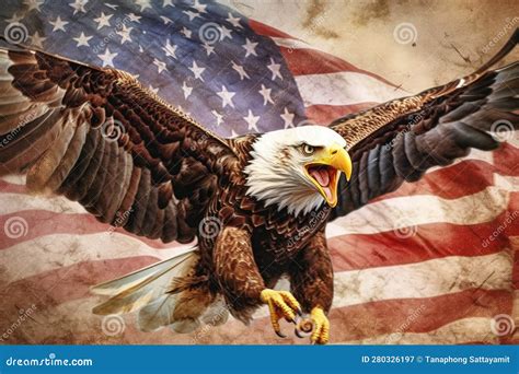 Bald Eagle With USA Flag In Grunge Style American Eagle Stock