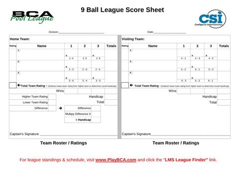PDF 9 Ball Score Sheet CueSports International CSI Ball Score