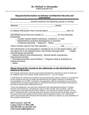 Request Authorization To Release Confidential Records And Ination Doc