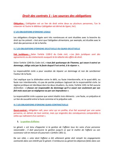 Droit des contrats 1 Fiches de révision du chapitre 1 Droit Des
