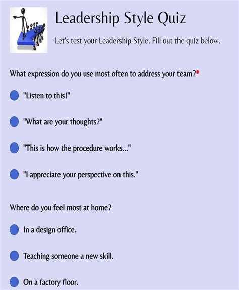 Free Online Leadership Style Quiz Template 123FormBuilder