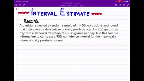 example interval estimate population mean youtube