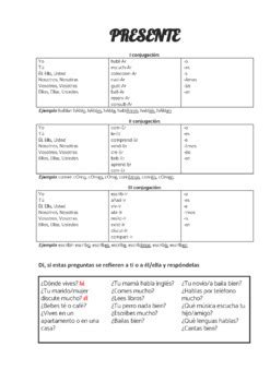 Spanish Present Tense Regular Verbs Verbos Regulares Presente TPT