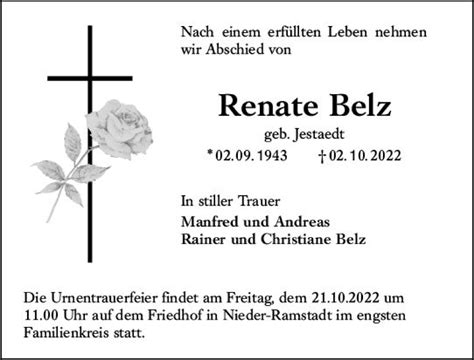Traueranzeigen Von Renate Belz Vrm Trauer De