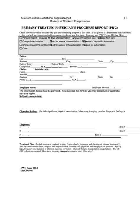 Fillable Dwc Form Pr 2 Primary Treating Physician S Progress Report