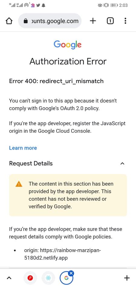 Receiving A Redirect Uri Mismatch Error When Authorizing With OAUTH 2