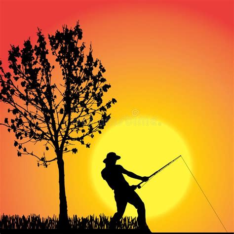 Silueta Del Vector De Un Hombre Que Pesca Ilustración del Vector