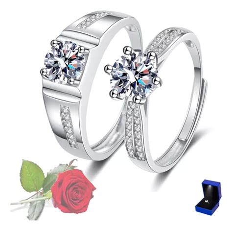 2 Anillos Promesa Plata Fina 925 Moderno Parejas Compromiso Meses Sin