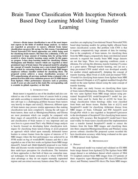 pdf brain tumor classification with inception network based deep learning model using transfer
