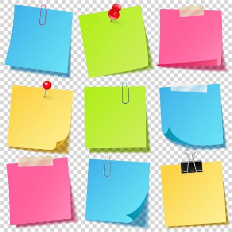 Premium Vector Realistic Colorful Blank Sticky Notes With Clip Binder